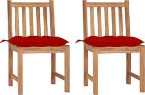 vidaXL Zahradní židle s poduškami 2 ks masivní teak [3062932] Barva: Červená