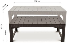 ALLIBERT LYON RATTAN Zahradní stůl, 116 x 71 x 40/65 cm, hnědý 17205429