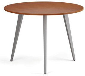 Konferenční stůl PRIMO VIBE, průměr 100 cm, šedostříbrná podnož, třešeň