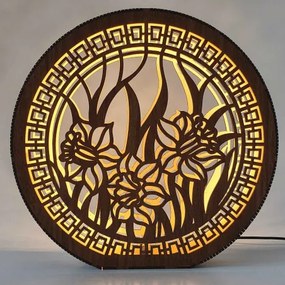 Dřevěná lampa s motivem narcisů - Ruční výroba | SENTOP LED0614