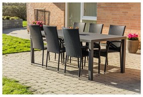 Zahradní jídelní set pro 6 osob s černou židlí Paris a stolem Viking, 90 x 205 cm