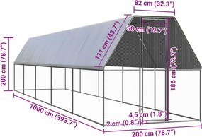 Venkovní klec pro kuřata 2x10x2 m pozinkovaná ocel 3154374