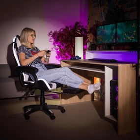 Kancelářské/herní křeslo s RGB LED podsvícením, černá/bílá, JOVELA
