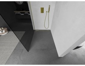 Mexen Kioto, sprchová zástěna Walk-In 140 x 200 cm, 8mm šedé sklo, zlatý matný profil, 800-140-101-55-40
