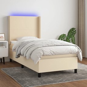 Box spring postel s matrací a LED krémová 90x200 cm textil 3138130