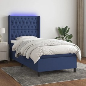 vidaXL Box spring postel s matrací a LED 90x200 cm textil [3138529] Barva: Modrá