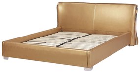 Kožená postel s LED osvětlení 180 x 200 cm zlatá PARIS Beliani
