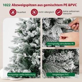 Costway 180 cm Umělý vánoční stromeček se sněhem a světly a 1022 smíšené větve