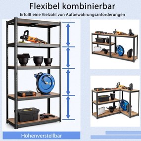 Costway Úložný regál 5 úrovní s kovovým rámem, nosnost do 650 kg, černý