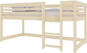 Benlemi Nízká vyvýšená postel TULY s žebříkem 90x200 cm Zvolte barvu: Nelakovaná, Zvolte stranu: Vpravo, Zvolte variantu: Se závěsem