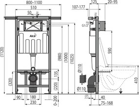 Alcaplast AM102/1120 Jádromodul komplet do bytových jader se závěsným WC RIMLESS Adatto