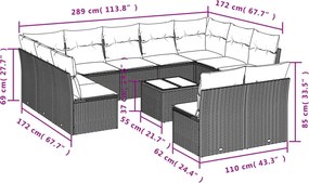 12dílná zahradní sedací souprava s poduškami šedá polyratan 3218360