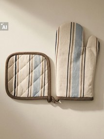 Sinsay - Pruhovaná kuchyňská rukavice a chňapka - béžová