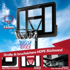 Costway Basketbalový stojan 130–305 cm se sítí a 2 koly, výškově nastavitelná