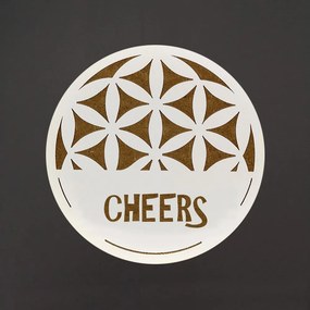 AMADEA Dřevěný podtácek kulatý text "Cheers", průměr 10,5 cm, český výrobek