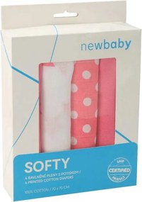 Látkové bavlněné pleny New Baby Softy s potiskem 70 x 70 cm 4 ks růžovo-bílé