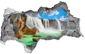 Wallmuralia Díra 3D ve zdi nálepka Cihla kaskáda 95x73 cm