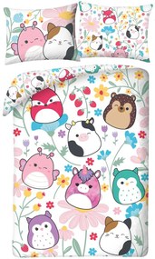 Oboustranné ložní povlečení z mikrovlákna Squishmallows – motiv Flower Friends - 70 x 90 cm + 140 x 200 cm - zipové zapínání