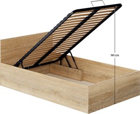 Postel s kovovým roštem a úložným prostorem, 120x200, dub sonoma, DOLI
