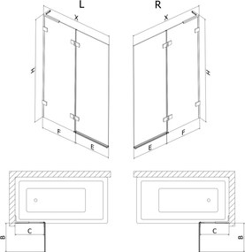 Mexen Lunar L, pravá 2-křídlová vanová zástěna 80 x 150 cm, 8mm čiré sklo, bílý profil, 897L-080-100-20-00-P