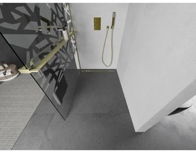 Mexen Kioto+, sprchová zástěna Walk-In s poličkou a věšákem 80 x 200 cm, 8mm čiré sklo bílý vzor, ​​zlatý matný profil, 800-080-121-55-85
