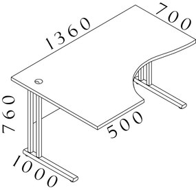 Kancelářský stůl rohový levý Komfort, kovová podnož, 140x70/100x76 cm BPR19 03