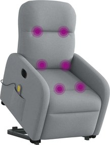 Elektrické zvedací masážní polohovací křeslo světle šedé textil 3303002