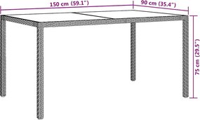 Zahradní stůl 150 x 90 x 75 cm tvrzené sklo a polyratan hnědý 316704