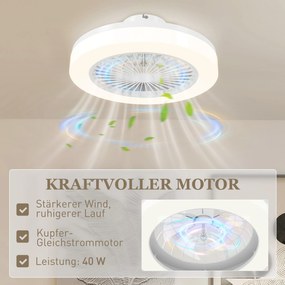 HOMCOM Stropní ventilátor s osvětlením a dálkovým ovládáním, Ø46 cm, 40W stmívatelné LED stropní světlo s ventilátorem, 6 rychlostí, časovač, reverzi…
