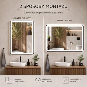 Erga Sari, LED zrcadlo v černém rámu s vyhříváním a dotykovým ovládáním, 80 × 60 cm, černá matná, ERG-YKA-MR.SARI-BLK-60X80