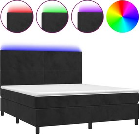 Box spring postel s matrací a LED černá 160x200 cm samet 3136013