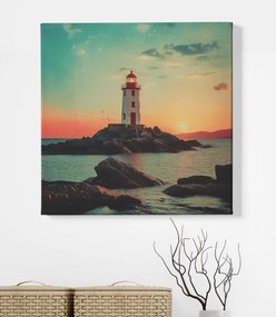 Obraz na plátně - Maják na pobřeží, polaroid FeelHappy.cz Velikost obrazu: 80 x 80 cm