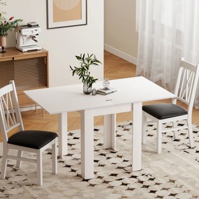 HOMCOM rozkládací jídelní stůl pro 4-6 osob z dřeva a oceli, 140x80x77,5 cm, bílé dřevěné provedení