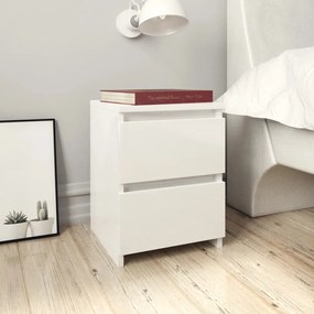 Noční stolek bílý s vysokým leskem 30 x 30 x 40 cm dřevotříska - Default Title