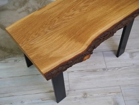 Dubový konferenční stolek z přírodní masivní fošny 40-45x80 cm + Podnože do A