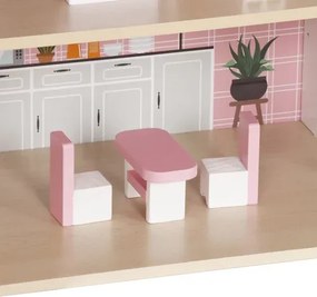 Dřevěný domeček pro panenky s LED osvětlením + nábytek a doplňky