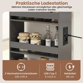 Costway 20 cm tenký úložný vozík s nabíjecí stanicí 4patrový