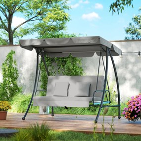 Outsunny Hollywoodská houpačka Zahradní houpačka Houpací lavice s funkcí polohování, 3 místa, kov+polyester, bílá, 209 x 114 x 170 cm | Aosom