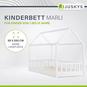 Juskys Dětská domečková postel Marli 90 × 200 cm Barva: Bílá, Velikost: 90 × 200 cm