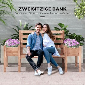Zahradní lavička Outsunny, pro 2 osoby, dřevěná lavička s květináčem, vhodná do zahrady a na terasu, nosnost až 240 kg, 184 x 59 x 95 cm, tmavě hnědá