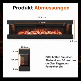 Costway Třístranný elektrický krb 152 cm s LED, 750/1500 W, černý