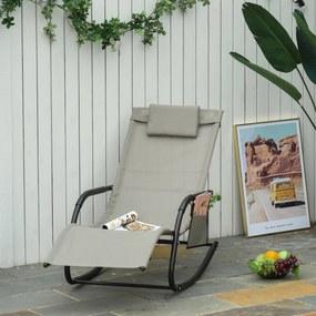 Ergonomické houpací křeslo Outsunny - odnímatelný polštářek, opěrky na ruce, úložný pocket - světle šedý kovový epoxidový textilene