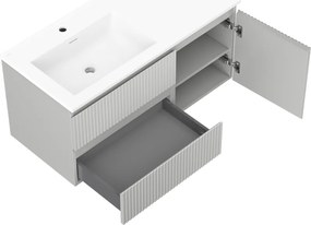 Mexen Rivel, koupelnová skříňka 100 cm s levým umyvadlem Otis, 2S, 1D, drážkovaná, šedá matná/bílá matná - 91A23-10047-3-BBFFF62-W18L01
