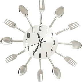 Nástěnné hodiny s vidličkami a lžícemi stříbrné 31 cm hliník 325162