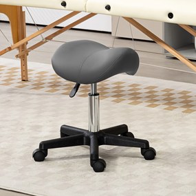 HOMCOM Pojízdná stolička, sedlo ve tvaru sedla, výškově nastavitelná, otočná o 360°, umělá kůže, šedá, 48 x 47 x 45-59 cm