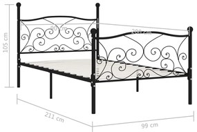 Rám postele s laťkovým roštem černý kov 90 x 200 cm,  284454