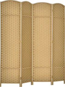 HOMCOM Interiérový dřevěný příčka 4 panely 160 x 170 cm Skládací zástěna s tkanou úpravou, dělicí přepážka pro obývací pokoj, ložnici, domácnost, přír