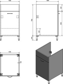 Aqualine 43 x 70 x 49,4 cm 57034 skříňka pod výlevku bílá
