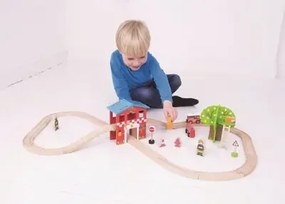 Bigjigs Rail Dřevěná vláčkodráha hasičská stanice / 39 dílů / od 3 let