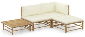 vidaXL 4dílná zahradní sedací souprava + krémově bílé podušky bambus